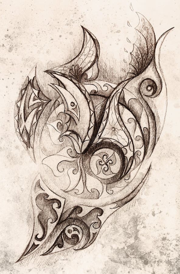 Ornamental Drawing. Original Hand Draw and Computer Collage. Color ...