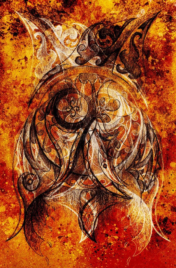 Ornamental Drawing. Original Hand Draw and Computer Collage. Color ...