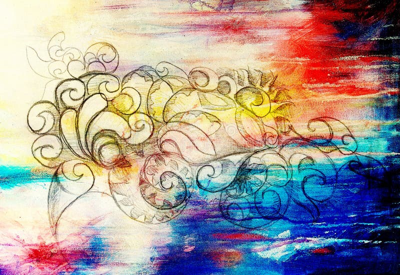 Ornamental Drawing. Original Hand Draw and Computer Collage. Color ...