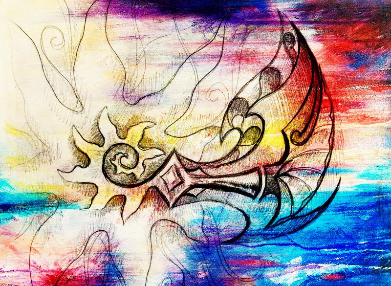 Ornamental Drawing. Original Hand Draw and Computer Collage. Stock ...