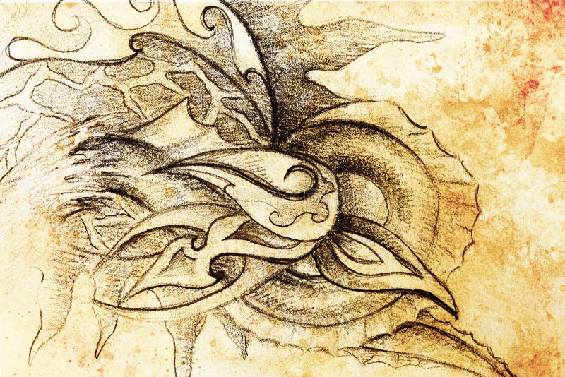 Ornamental Drawing. Original Hand Draw and Computer Collage. Color ...