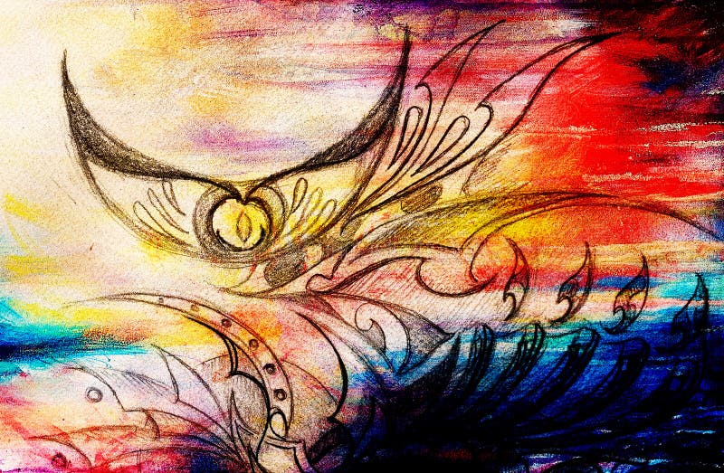 Ornamental Drawing. Original Hand Draw and Computer Collage. Color ...