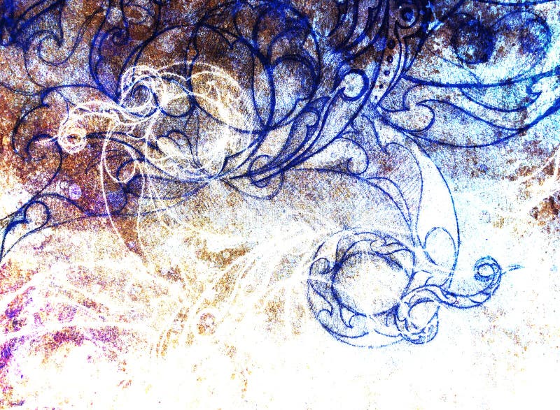 Ornamental Drawing. Original Hand Draw and Computer Collage. Color ...