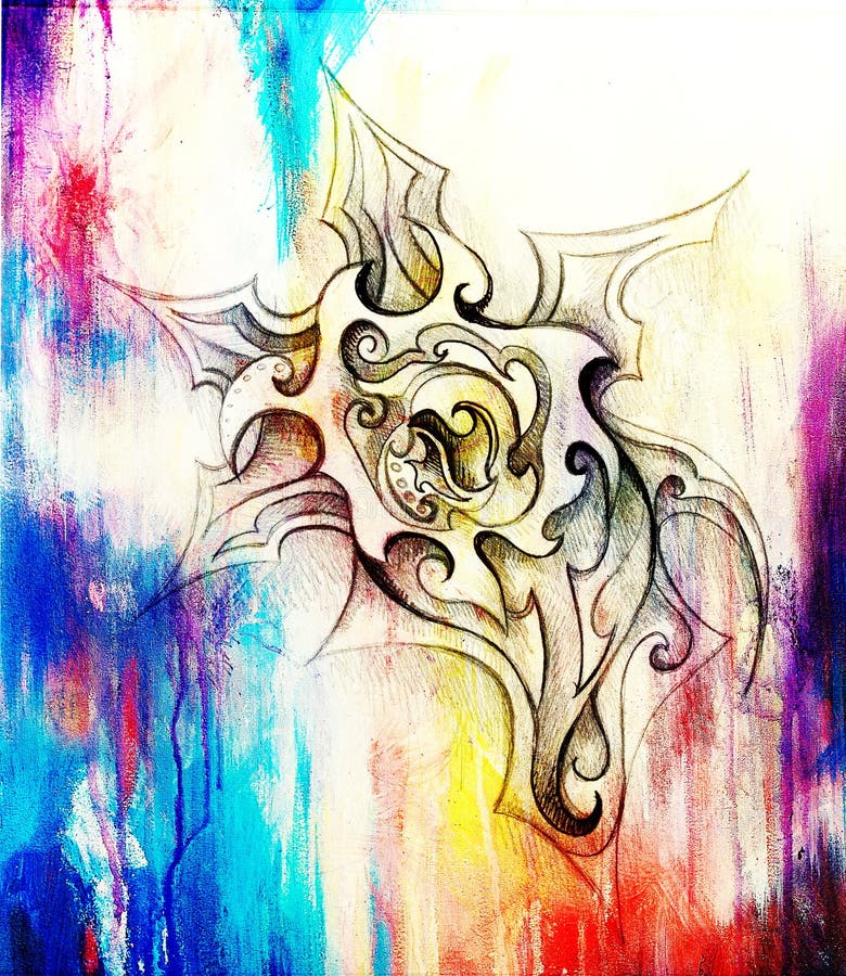 Ornamental Drawing. Original Hand Draw and Computer Collage. Color ...