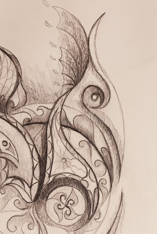 Ornamental Drawing. Original Hand Draw and Computer Collage. Color ...