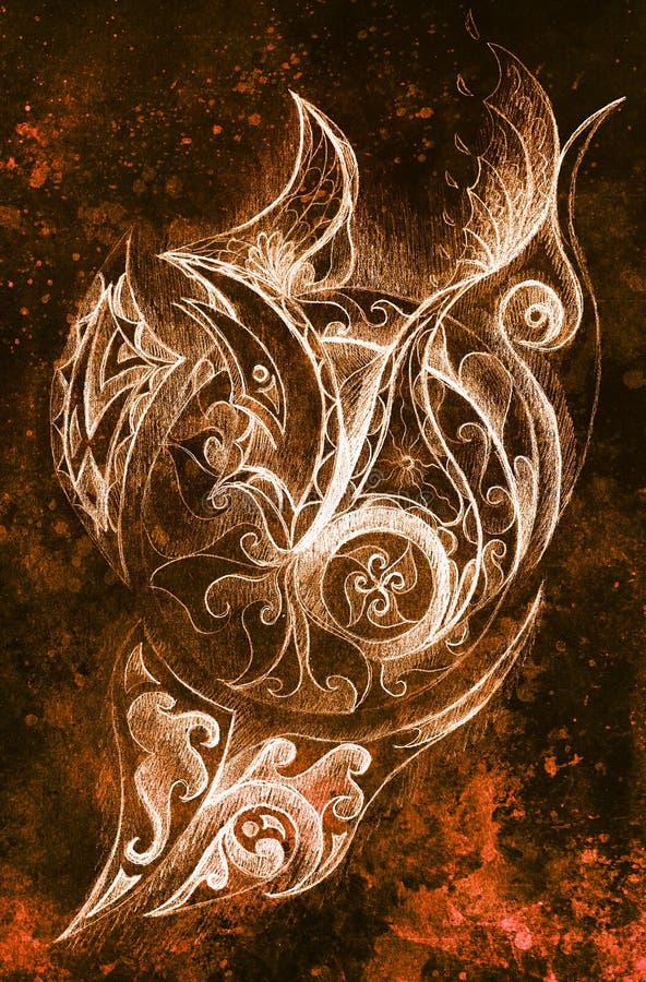 Ornamental Drawing. Original Hand Draw and Computer Collage. Color ...