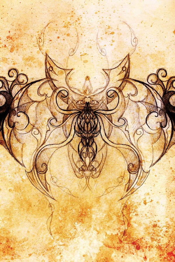 Ornamental Drawing. Original Hand Draw and Computer Collage. Color ...