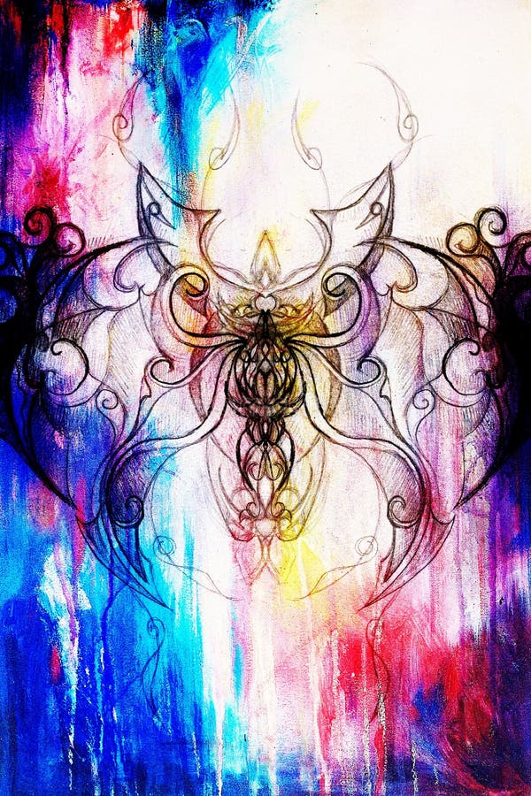 Ornamental Drawing. Original Hand Draw and Computer Collage. Color ...