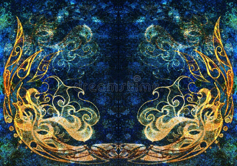 Ornamental Drawing. Original Hand Draw and Computer Collage. Color ...