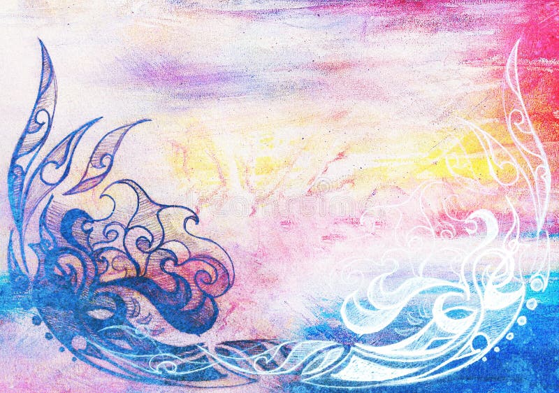 Ornamental Drawing. Original Hand Draw and Computer Collage. Color ...