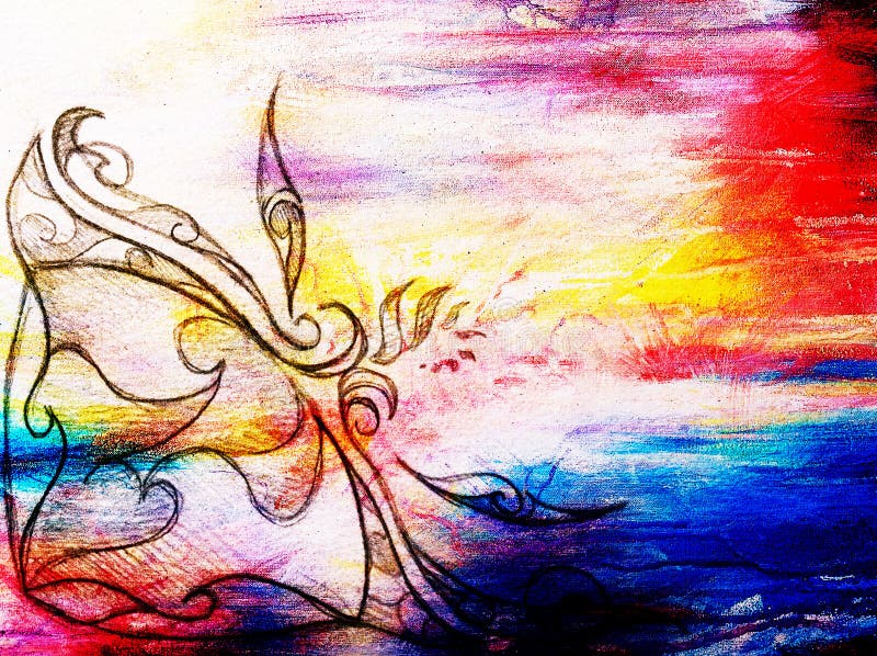 Ornamental Drawing. Original Hand Draw and Computer Collage. Color ...