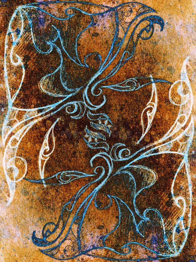 Ornamental Drawing. Original Hand Draw and Computer Collage. Color ...