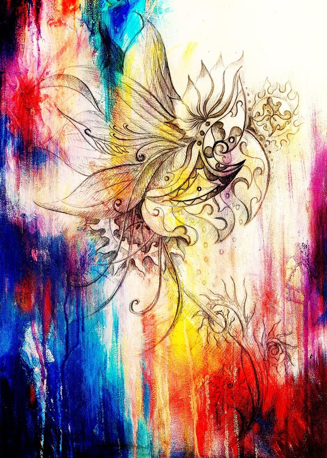 Ornamental Drawing. Original Hand Draw and Computer Collage. Color ...