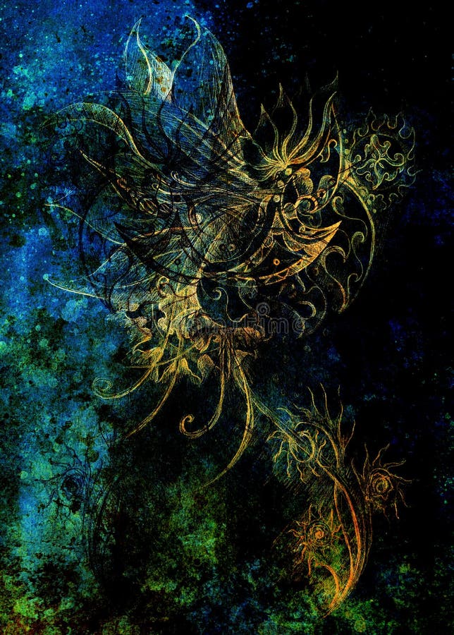 Ornamental Drawing. Original Hand Draw and Computer Collage. Color ...