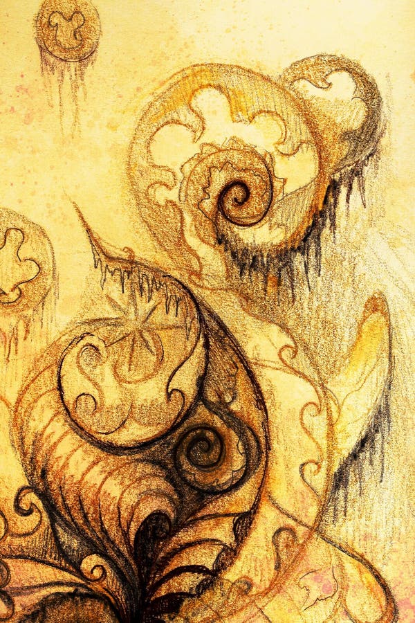 Ornamental Drawing. Original Hand Draw and Computer Collage. Color ...