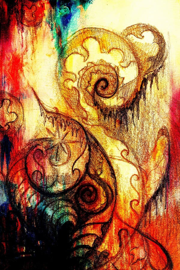 Ornamental Drawing. Original Hand Draw and Computer Collage. Color ...