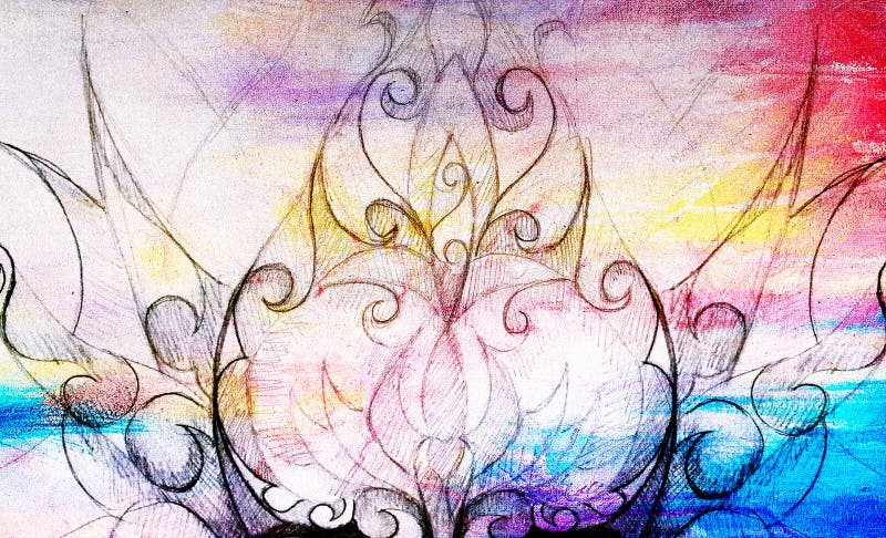 Ornamental Drawing. Original Hand Draw and Computer Collage. Color ...