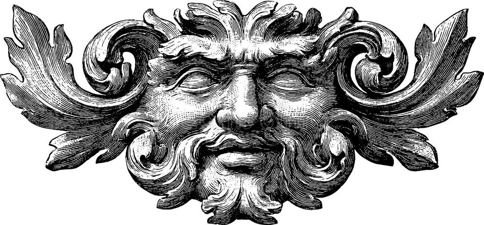 Ornamental Engraved Face Design for Artistic and Decorative Use Stock ...