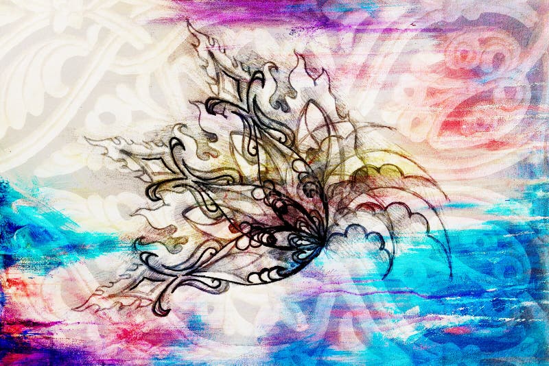 Ornamental Filigran Drawing on Paper with Flower and Flame Structure ...