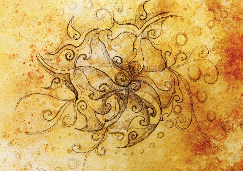 Ornamental Filigran Drawing on Paper with Spirals, Flower Petals and ...