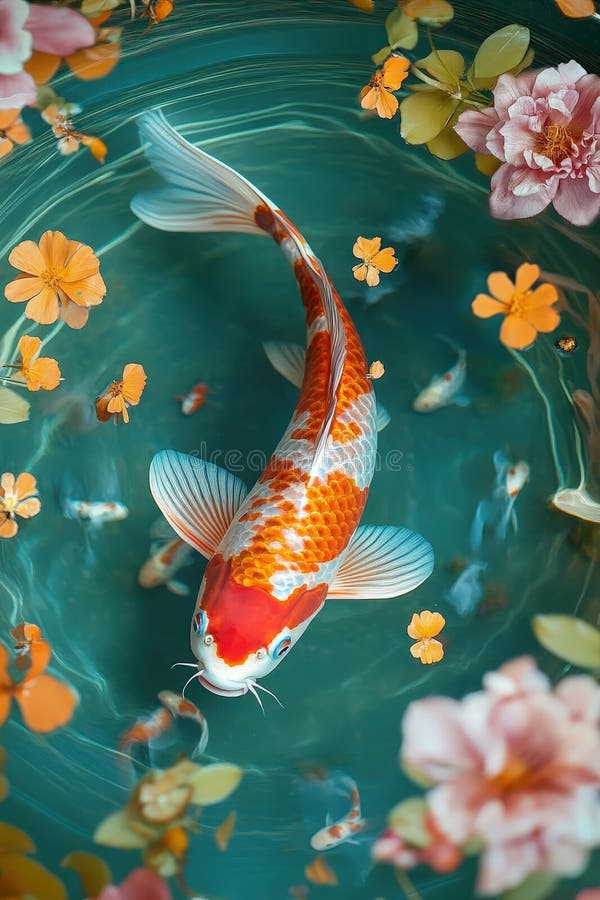 Ornamental Fish and Flowers. Selective Focus Stock Photo - Image of ...
