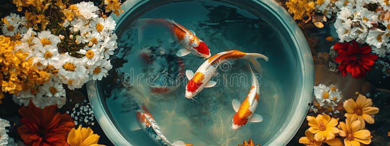Ornamental Fish and Flowers. Selective Focus Stock Image - Image of ...