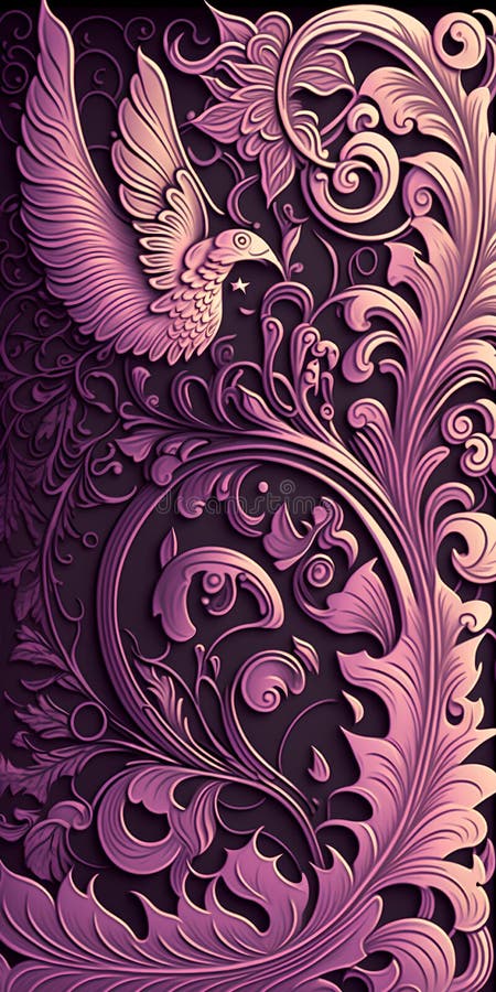 Ornamental Floral Background with a Bird in the Style of Baroque. Stock ...