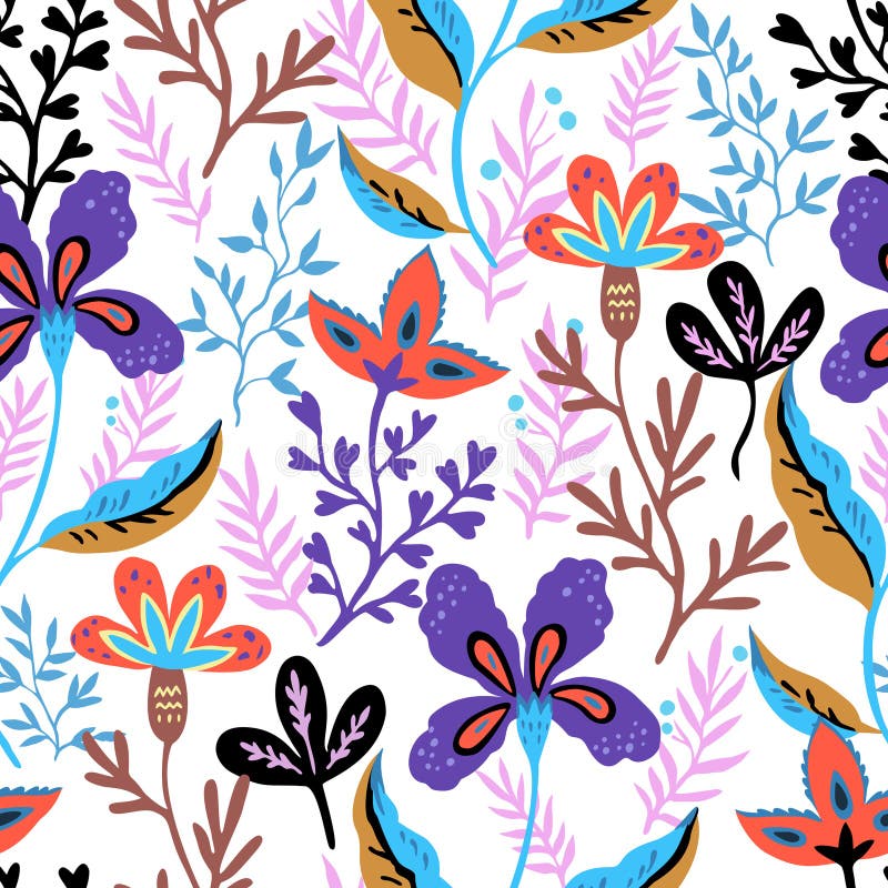 Ornamental Floral Pattern with Stylized Ornate Floral Elements. Vector ...