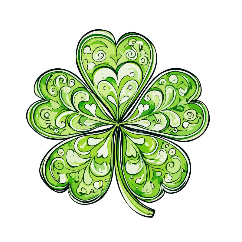 Ornamental Four Leaf Clover Illustration. Stock Vector - Illustration ...