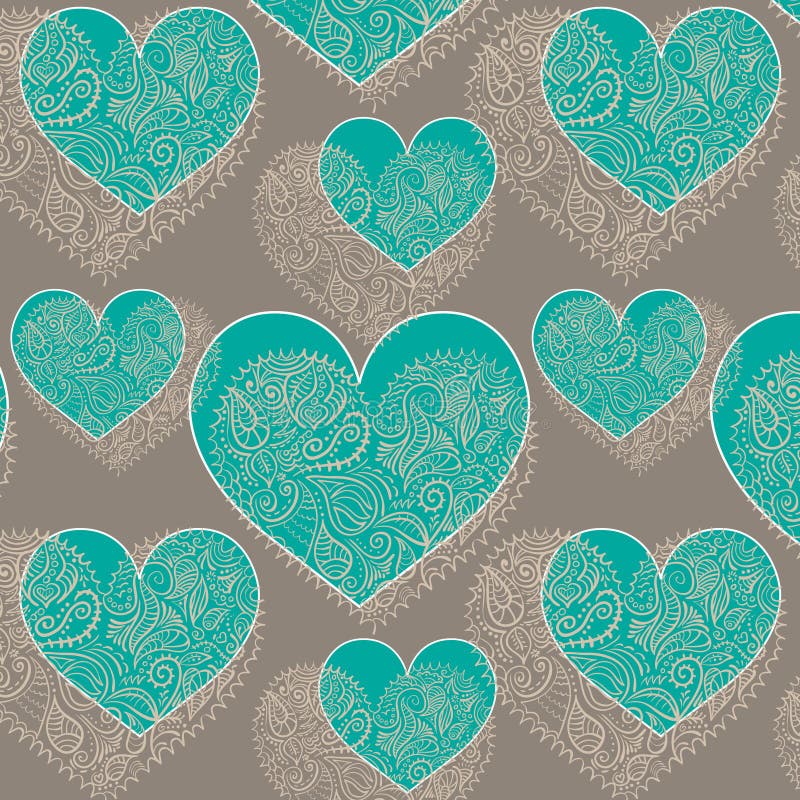 Ornamental Lace Hearts Seamless Pattern Stock Vector - Illustration of ...