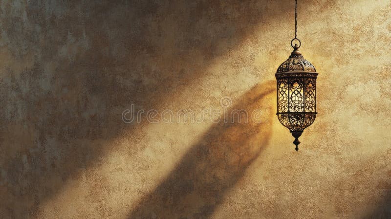 Ornamental Lantern Casts Warm Light on Textured Wall Stock Illustration ...