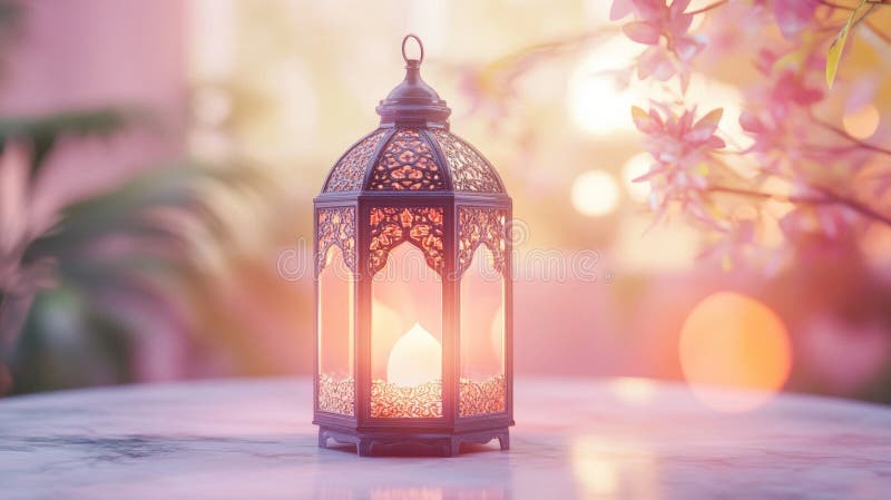 Ornamental Lantern with Glowing Candlelight at Sunset Stock ...