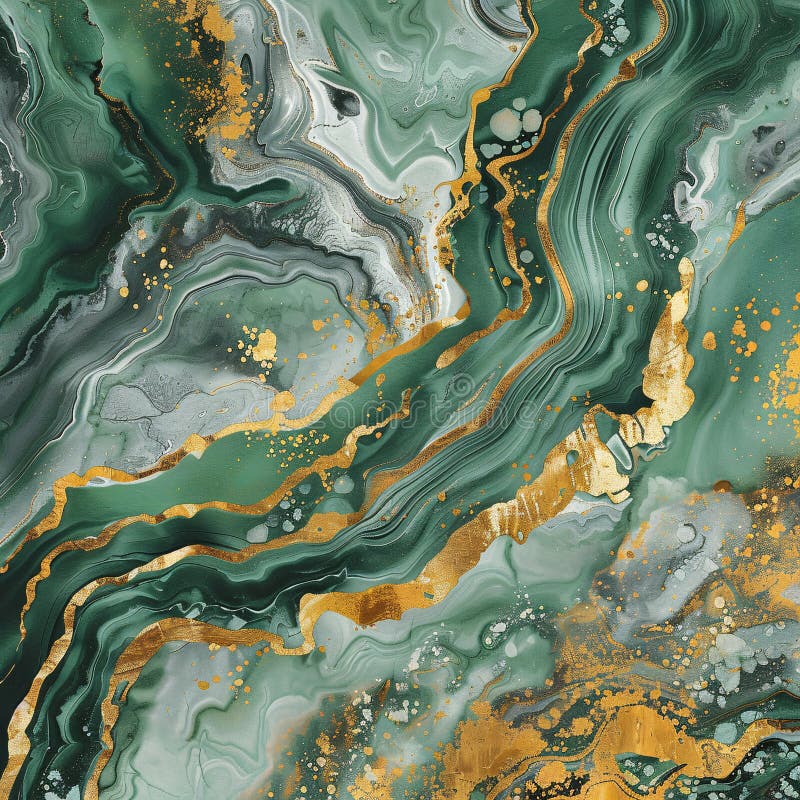 Ornamental Modern Marble Pattern Featuring Green and Gold, Mimicking a ...