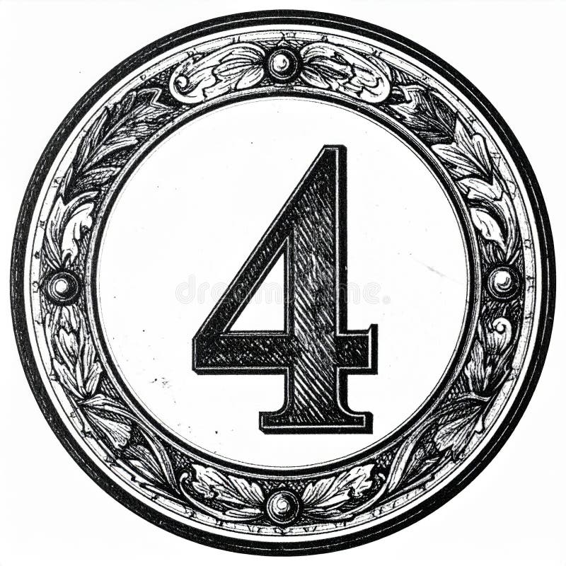 Ornamental Number Four in Circular Frame Stock Illustration ...