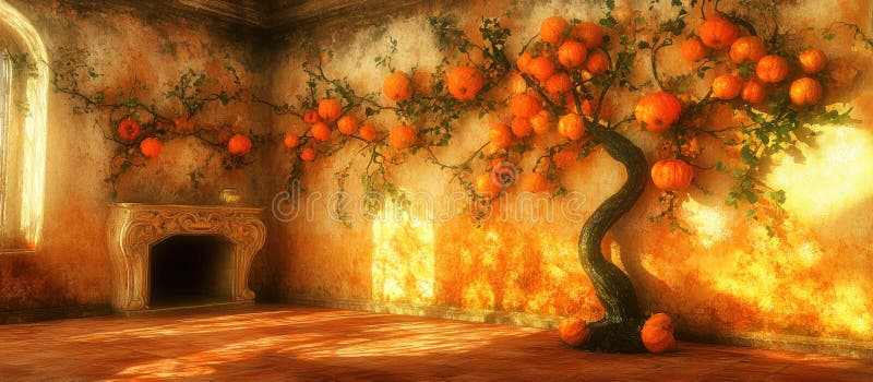 Ornamental Orange Tree Room Interior Stock Illustration - Illustration ...