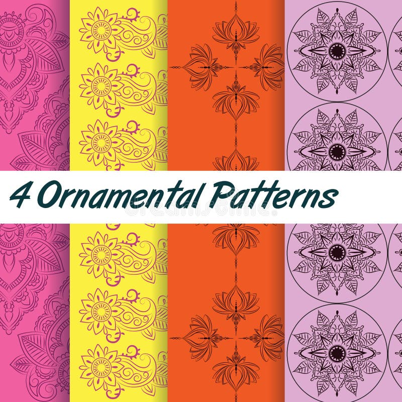4 Ornamental Patterns stock illustration. Illustration of bright - 56753598
