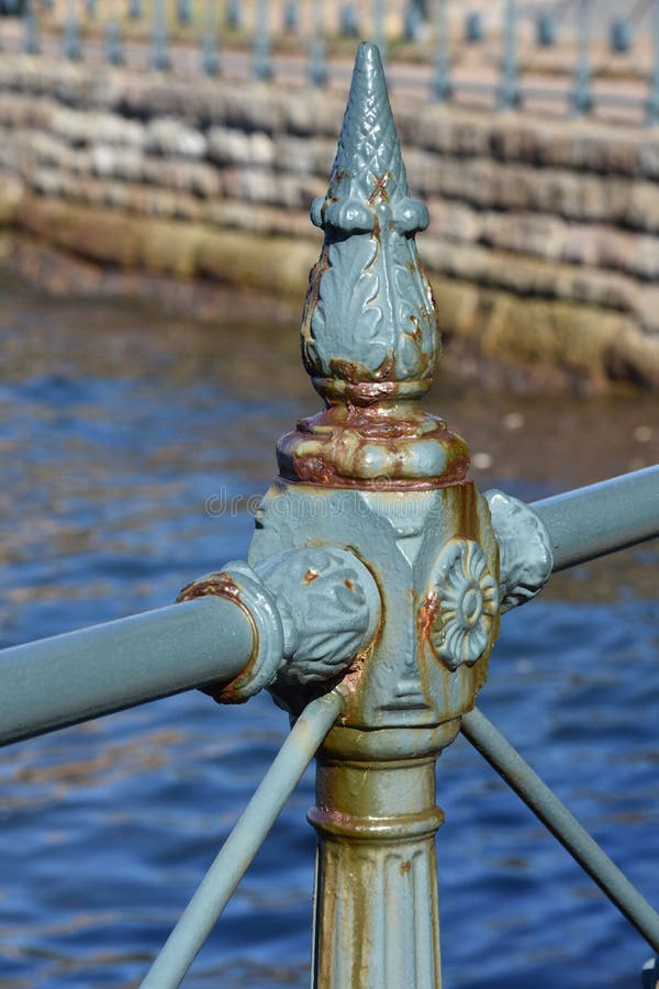 Ornamental Post on Iron Railing Stock Image - Image of color, cast ...