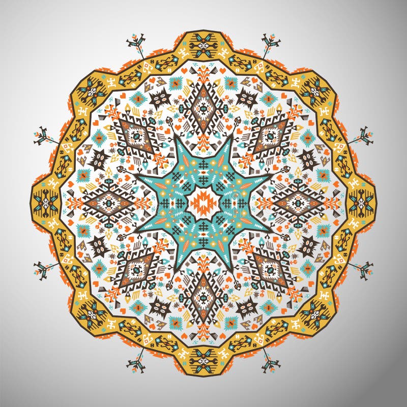 Ornamental Round Colorful Geometric Pattern in Aztec Style Stock Vector ...