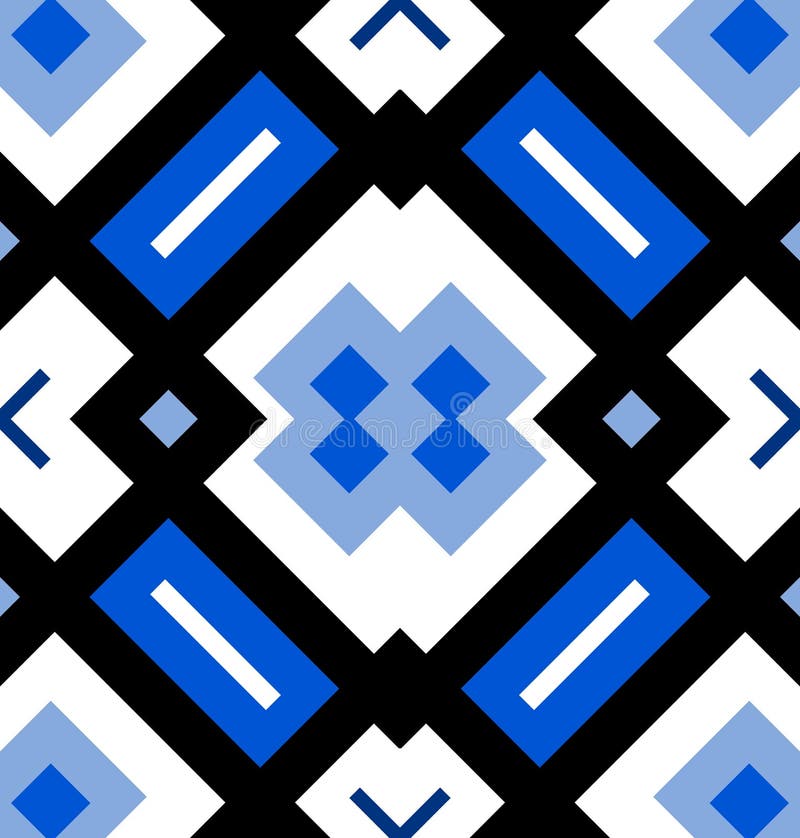 Ornamental Seamless Pattern or Background in Blue, Black and White ...