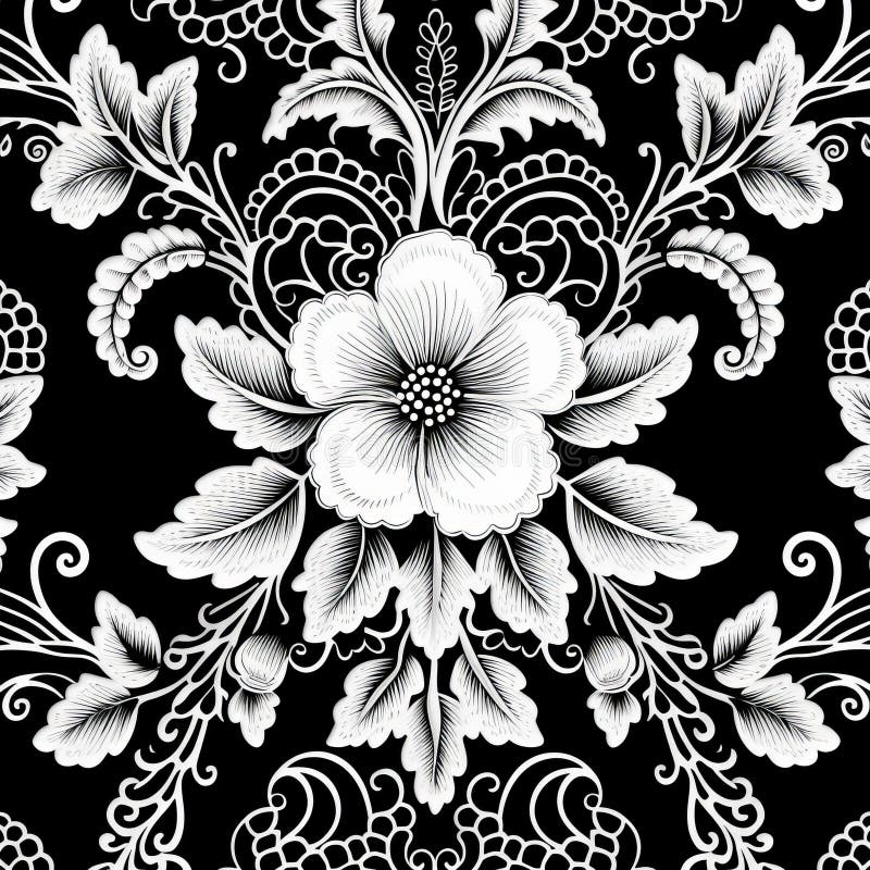 Black Ornate Floral Pattern with Realistic Detail Stock Illustration ...