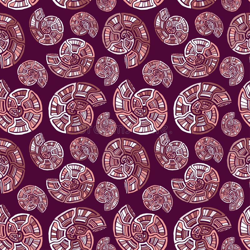 Ornamental Shells Seamless Pattern. Spiral Background in Marsala Colors ...