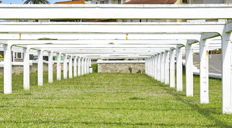 Ornamental Structures on the Beach of Comillas Stock Photo - Image of ...