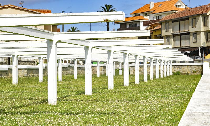 Ornamental Structures on the Beach of Comillas Stock Photo - Image of ...