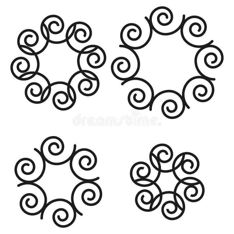 Ornamental Swirl Circles. Decorative Round Pattern. Black Curved ...
