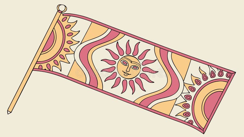 Ornamental Triangular Flag with a Radiant Sun and Leaf Designs, Vector ...