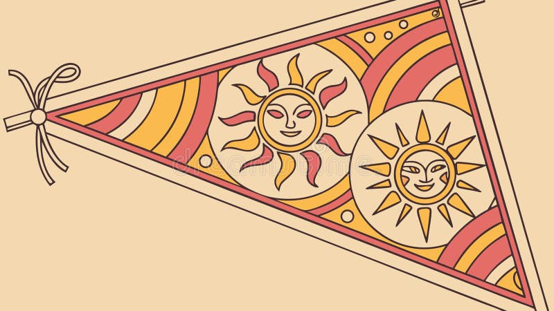 Ornamental Triangular Flag with Sun Symbol and Leafy Patterns, Vector ...