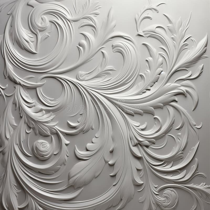 Hyperrealistic Decorative Floral Carving on White Wall Stock ...