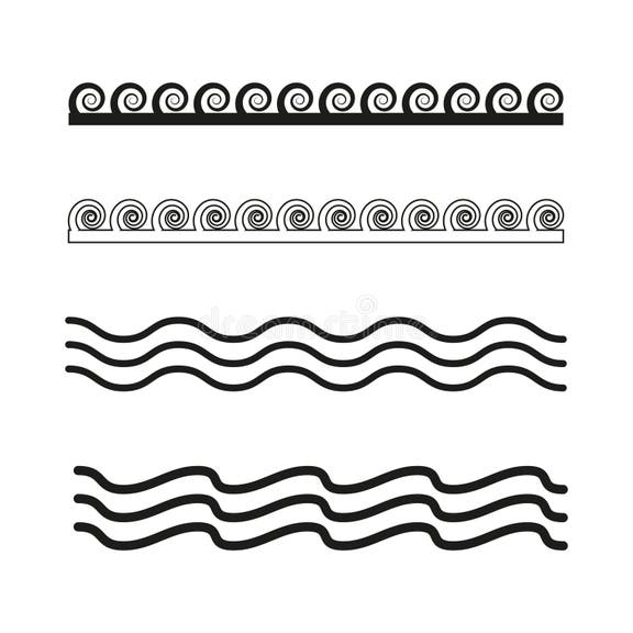 Ornamental Wave Borders. Spiral and Curved Lines. Black and White ...