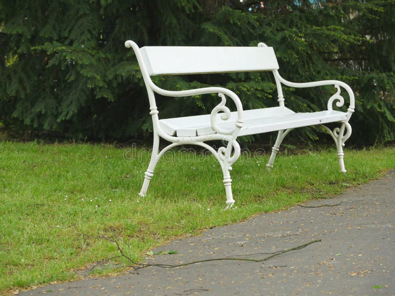 Ornamented White Iron Park Bench Stock Image - Image of bench, iron ...
