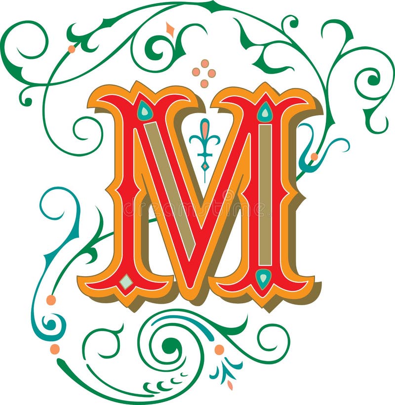 Ornamento bonito, letra M ilustração do vetor. Ilustração de capital ...